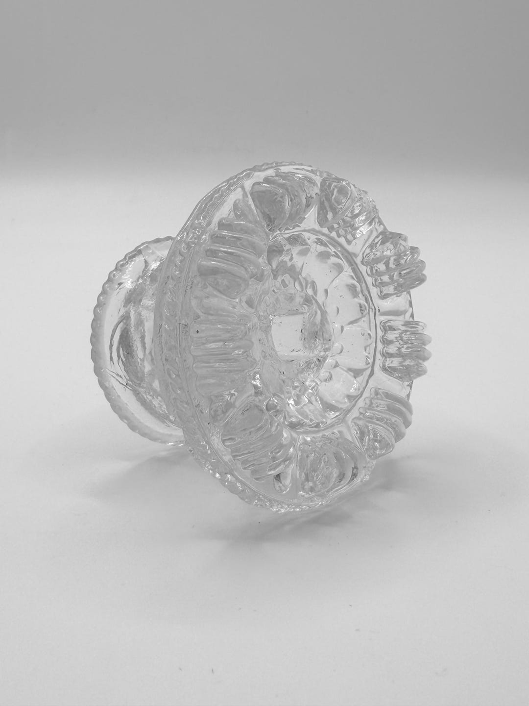 Vintage Clear Pressed Glass Furniture Knob – Fluted Floral Design ...