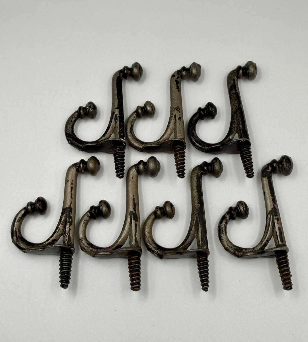Set of 7 Antique Cast Iron Screw Hooks | Vintage Wall Hooks | Primitive ...