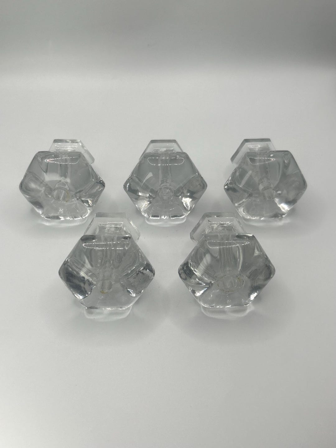 Set of 5 Vintage Clear Glass Hexagon Drawer Knobs – Classic Depression ...