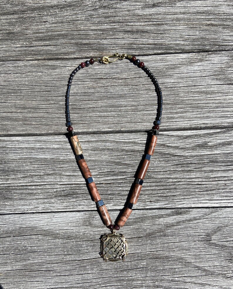 Polished Akan Ashanti Brass Gold Weight Necklace With Jasper & - Etsy