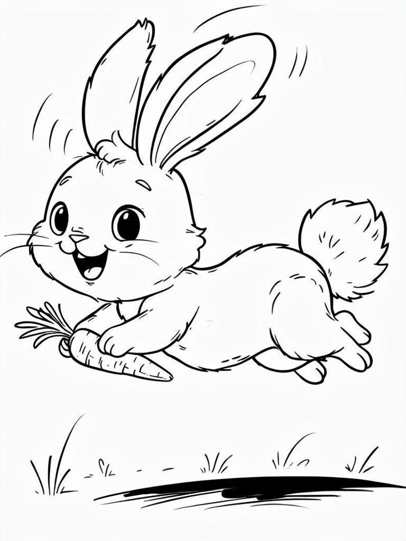 Happy Bunny Coloring Page Animal - Etsy