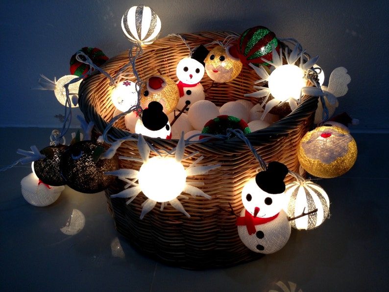 Christmas Set Cotton Ball String Lights Cotton Ball String | Etsy