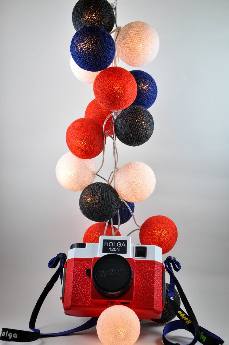 35 Bulbs Black Blue Red & White Cotton Ball String Lights - Etsy