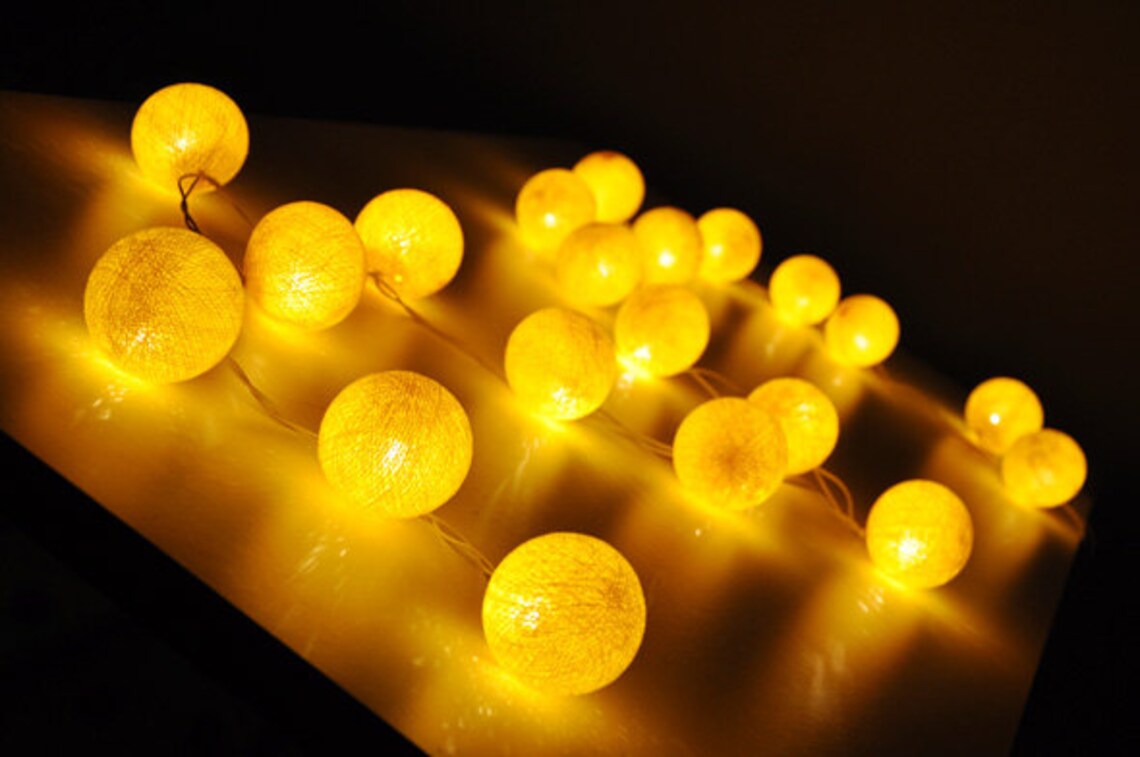 Bright Yellow Cotton Ball String Lights for | Etsy