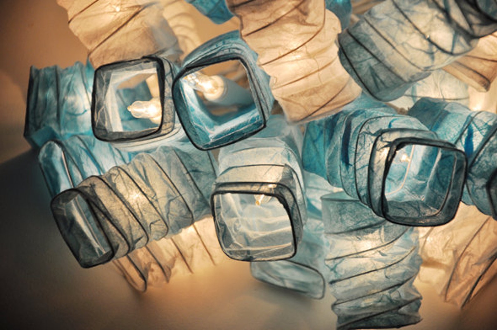 Blue and White Mulberry Paper Geometry Spring Lanterns for - Etsy