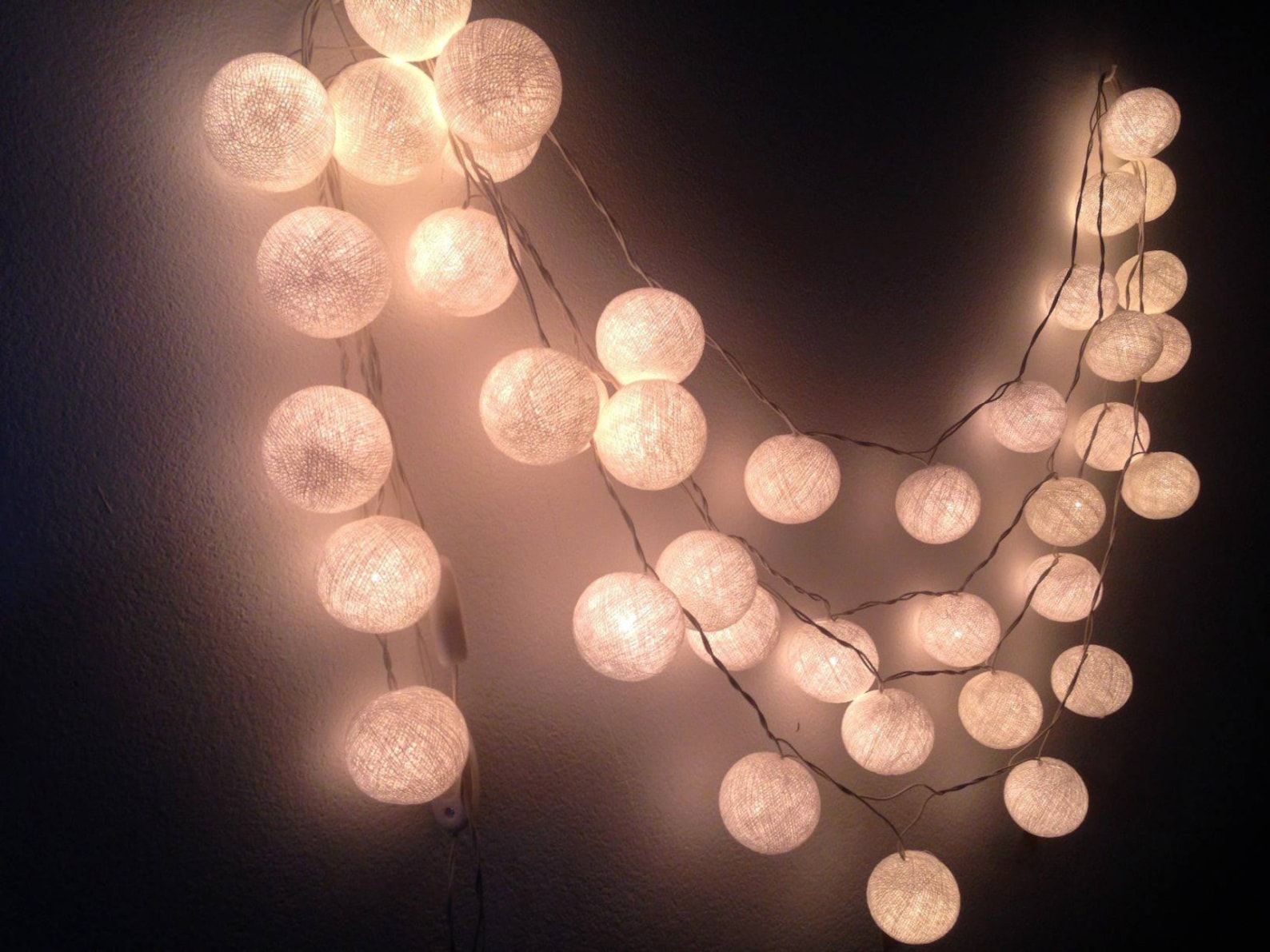 100 Bulbs White Cotton Ball String Lights for - Etsy