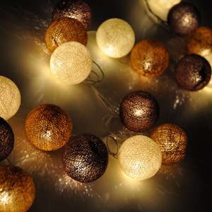 Brown Tones Cotton Ball String Lights for Patioweddingparty - Etsy