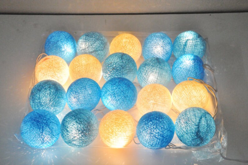 Blue & White Colour Cotton Ball String Lights for - Etsy