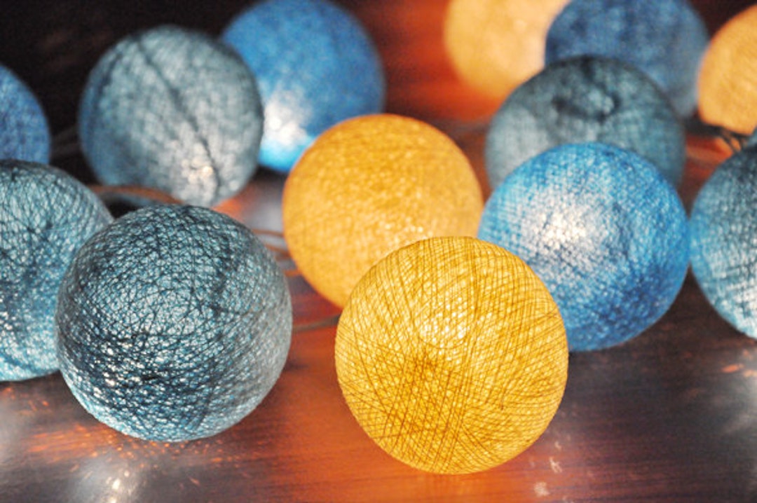 Blue & White Colour Cotton Ball String Lights for - Etsy