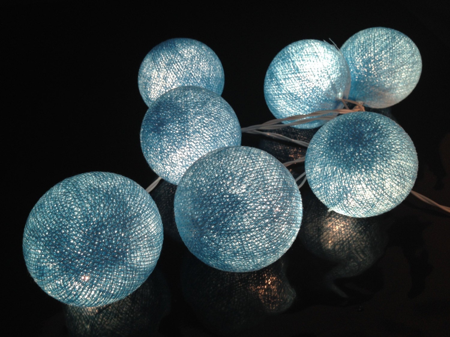 20 Bulbs Handmade Pacific Blue Cotton ball string lights for | Etsy