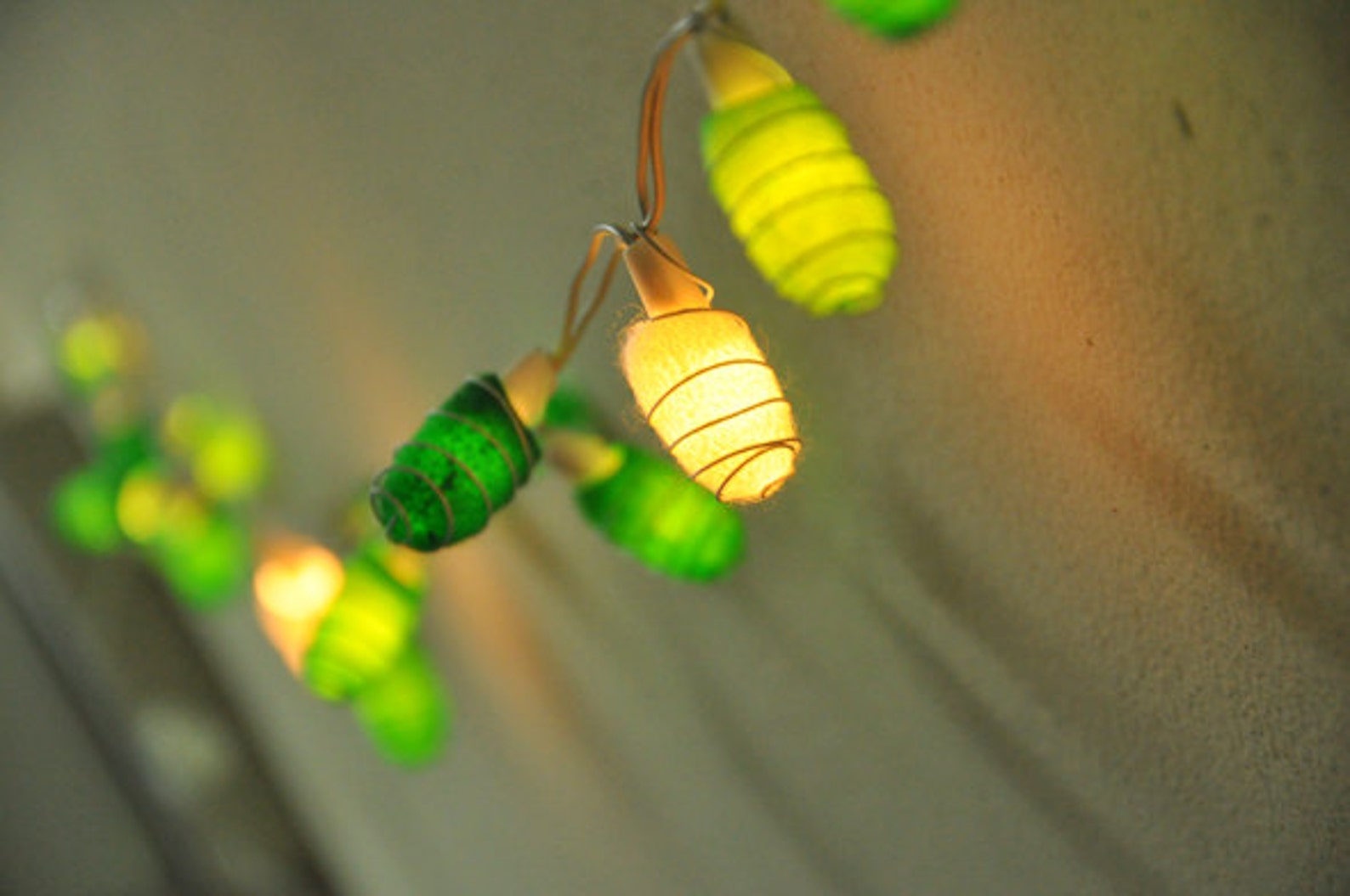 35 Bulbs Green and White Tones Cocoon String Lights for - Etsy