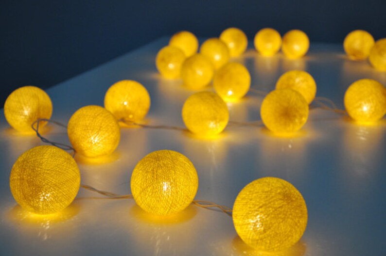 Bright Yellow Cotton Ball String Lights for | Etsy