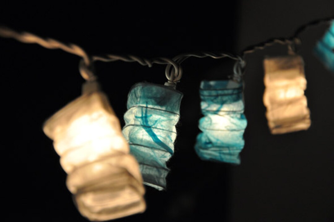 Blue and White Mulberry Paper Geometry Spring Lanterns for - Etsy