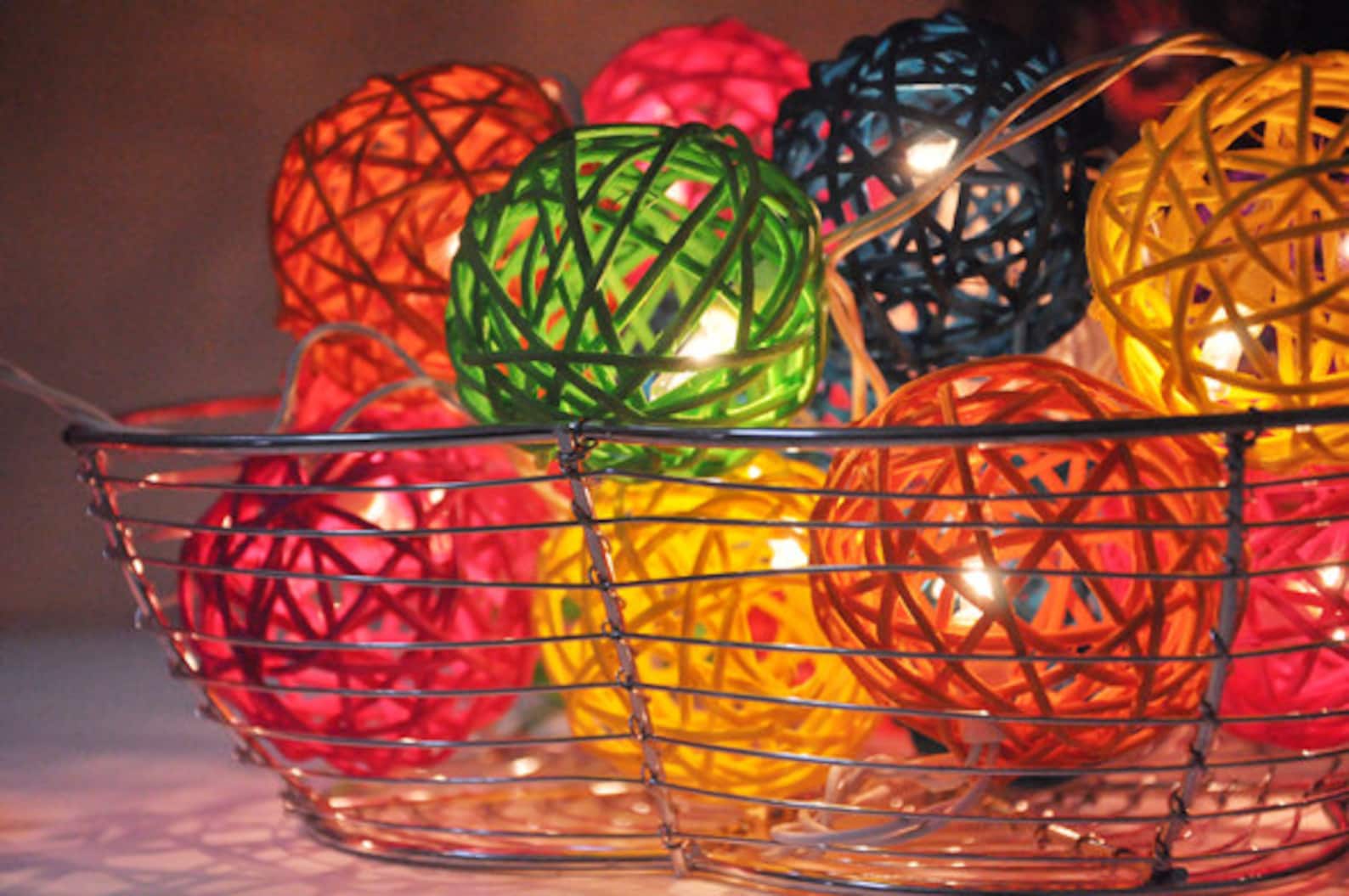 Colourful Rattan Ball String Lights for Patioweddingparty - Etsy