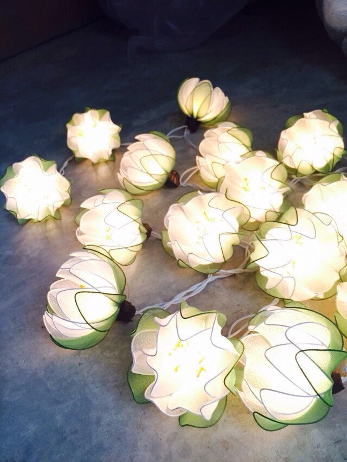 Handmade White Lotus Flower With Leaf String Lights for - Etsy