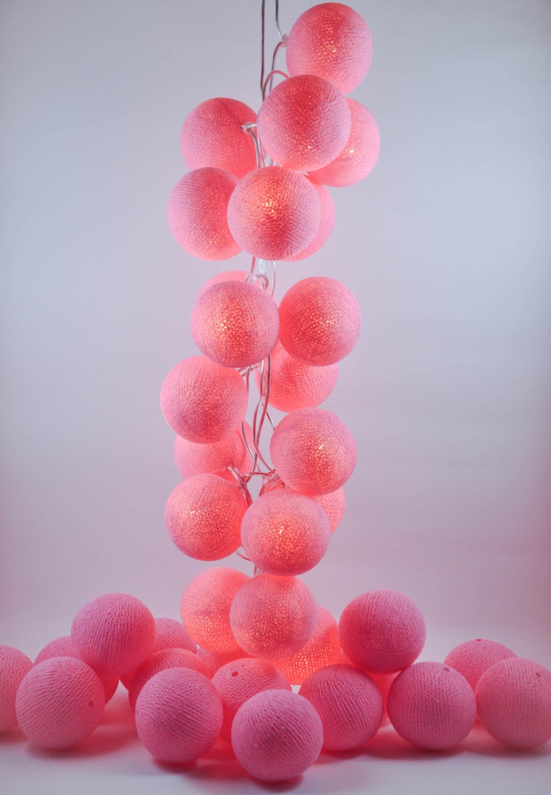 Brink Pink Night Light Cotton Ball String Lights for - Etsy