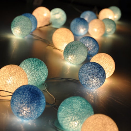 20 Bulbs Handmade Pacific Blue Cotton Ball String Lights for | Etsy