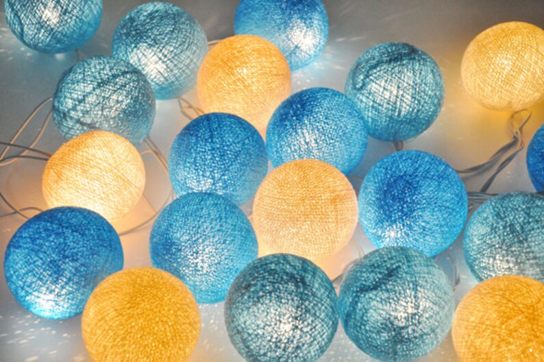 Blue & White Colour Cotton Ball String Lights for - Etsy