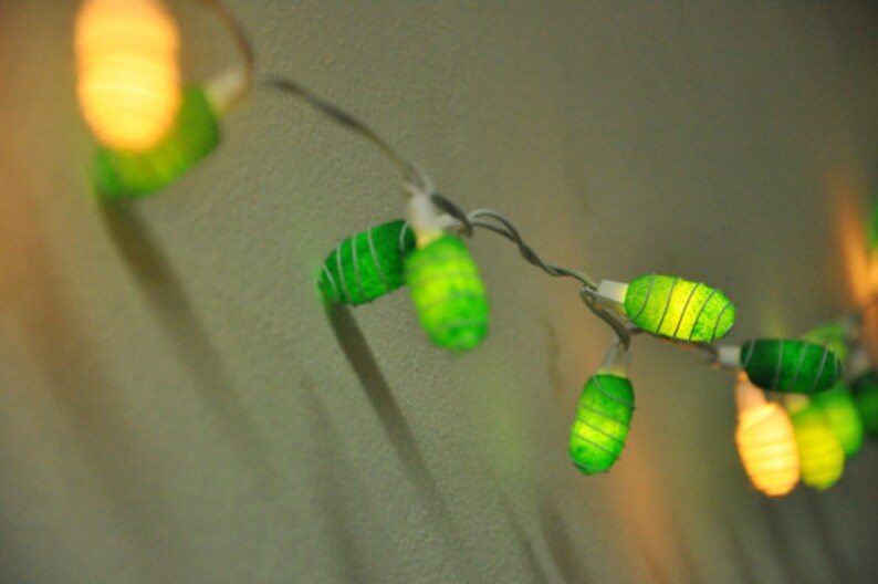 35 Bulbs Green and White Tones Cocoon String Lights for - Etsy