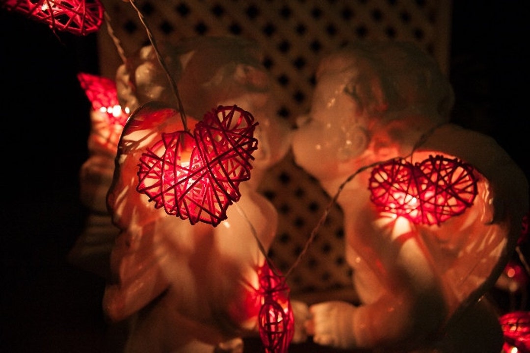 Red Love Valentine Rattan Heart String Lights for - Etsy