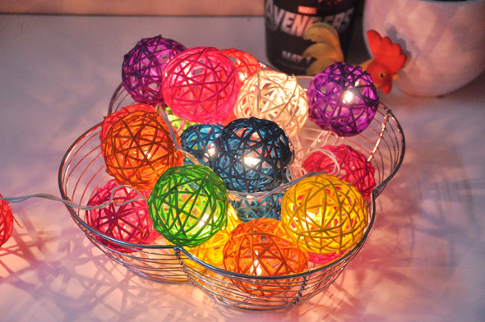 Colourful Rattan Ball String Lights for Patioweddingparty - Etsy