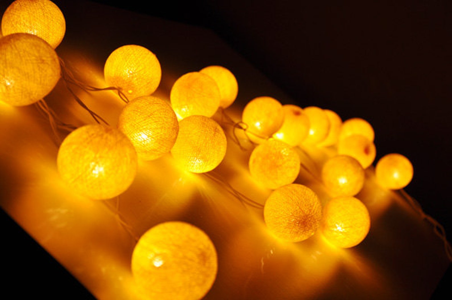 Bright Yellow Cotton Ball String Lights for | Etsy