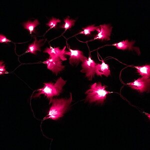 20 Bulbs Fairy Lights Shocking Pink Fluffy Feather String Lights for ...