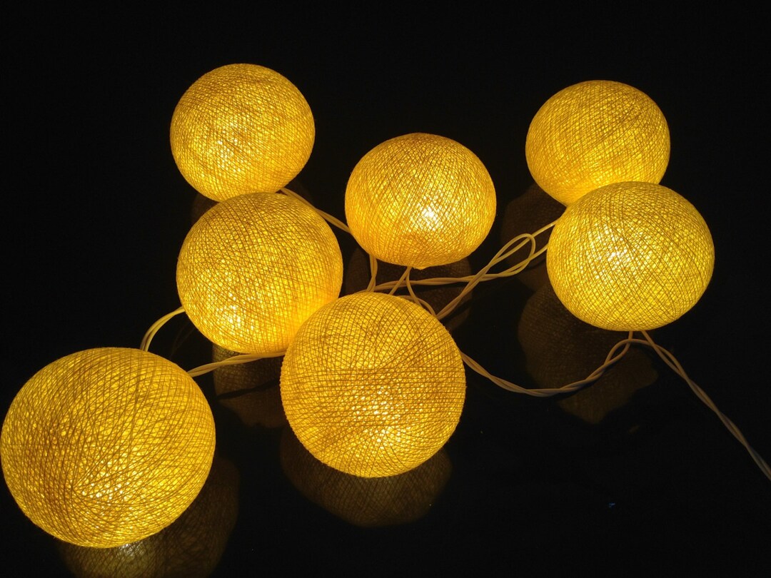 35 Bulbs Handmade Gold Yellow Cotton Ball String Lights for - Etsy
