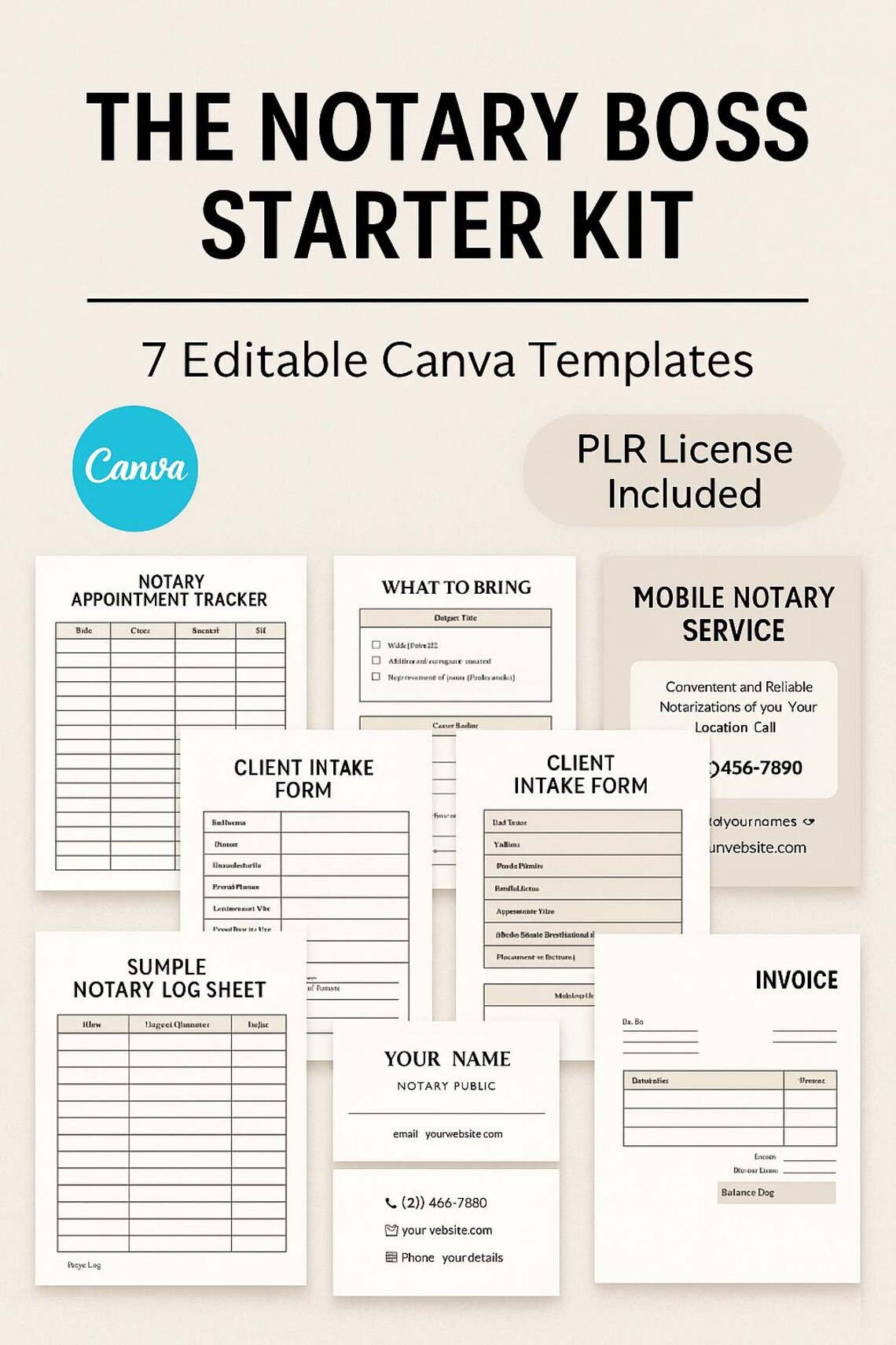 Notary Canva Template Kit for Mobile Notaries | Editable PLR Digital ...