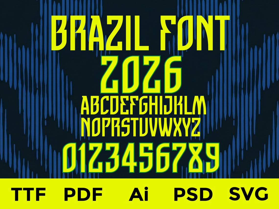 Brazil Worldcup 2026 Soccer Jersey Font, Custom Name Number Kit (ttf ...
