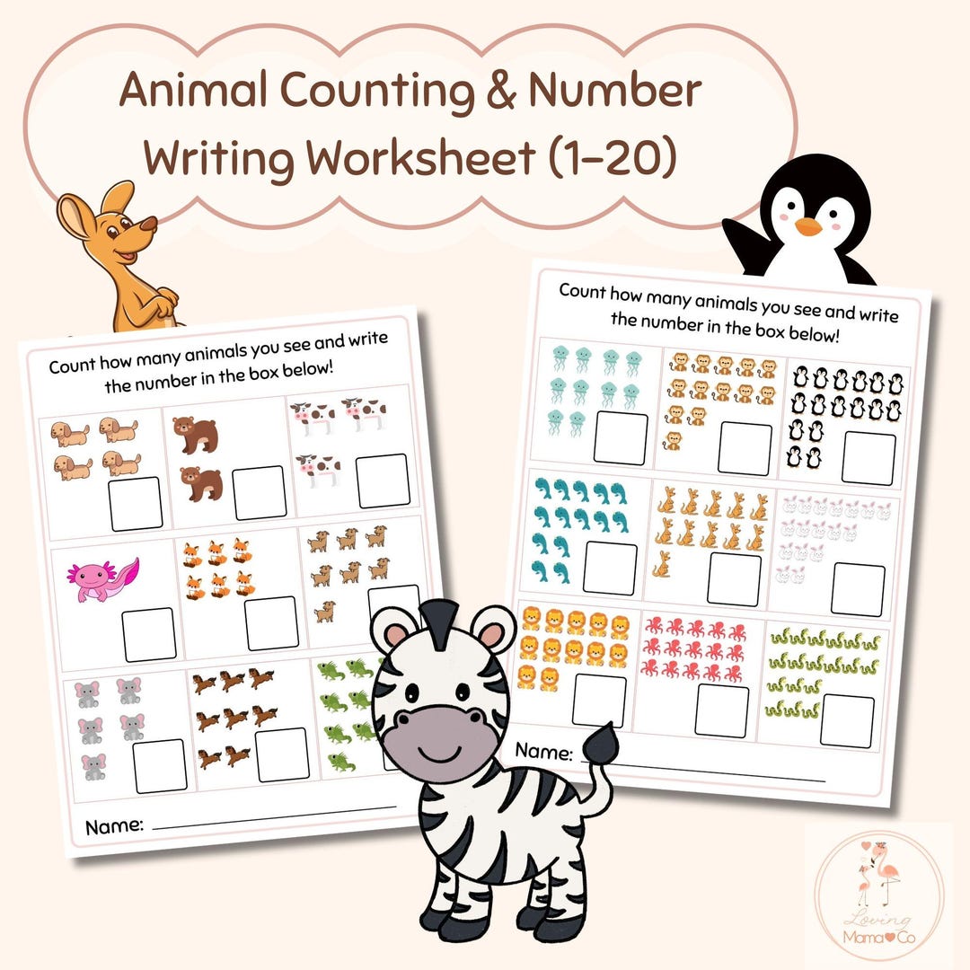 Animal Counting Worksheets 1–20 • Preschool Toddler Math Activities ...