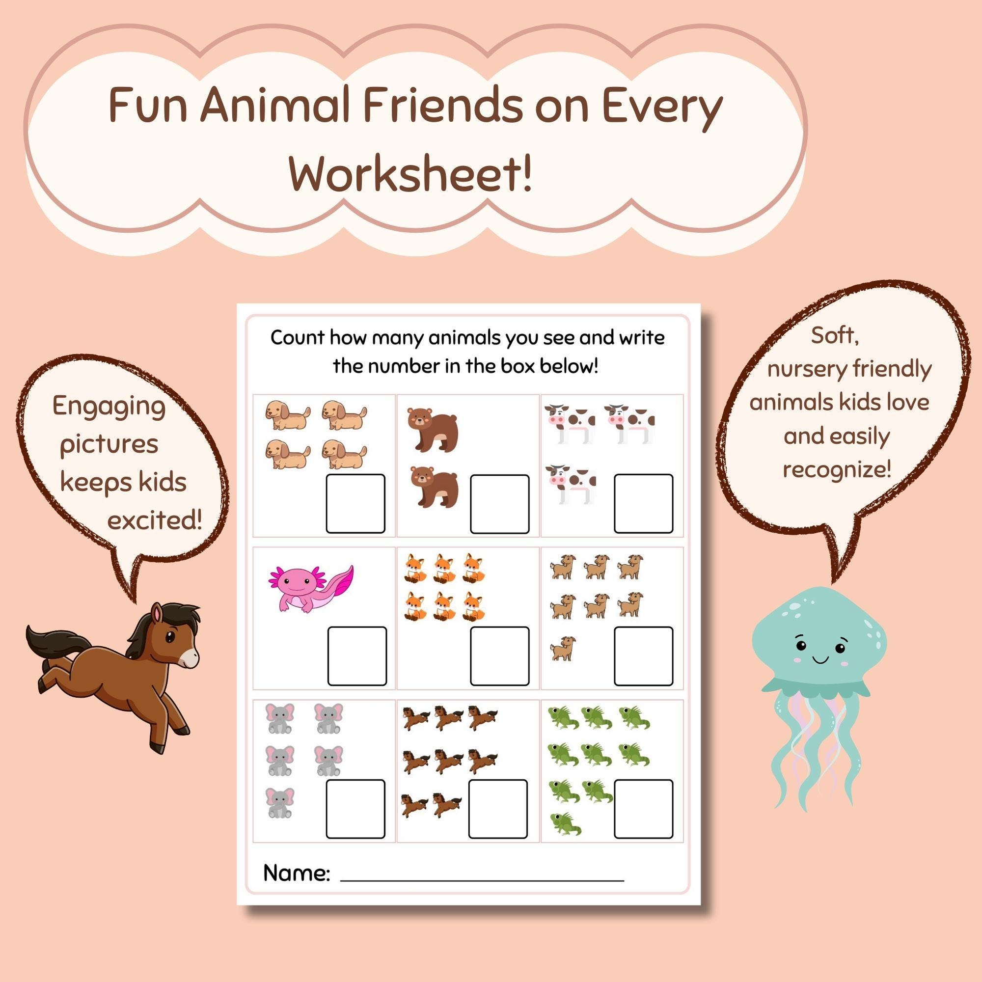 Animal Counting Worksheets 1–20 • Preschool Toddler Math Activities ...