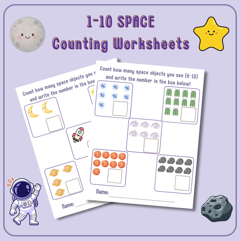 Space Counting Worksheet 1–10 | Galaxy Preschool Printable | Count ...