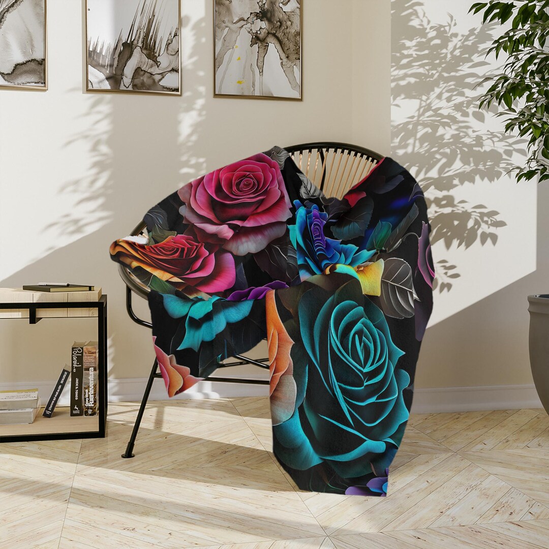 Rainbow Roses Velveteen Blanket | Colorful Floral Microfiber Throw - Etsy