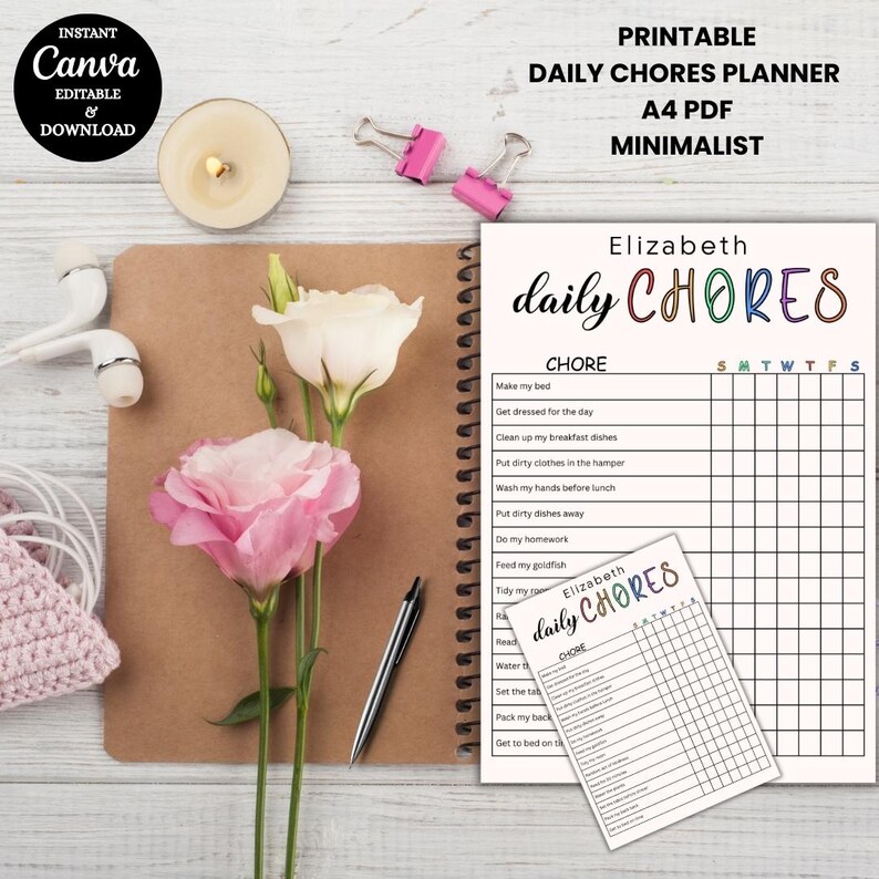 Editable Kids Chore Chart, Printable Daily Routine Checklist,weekly ...