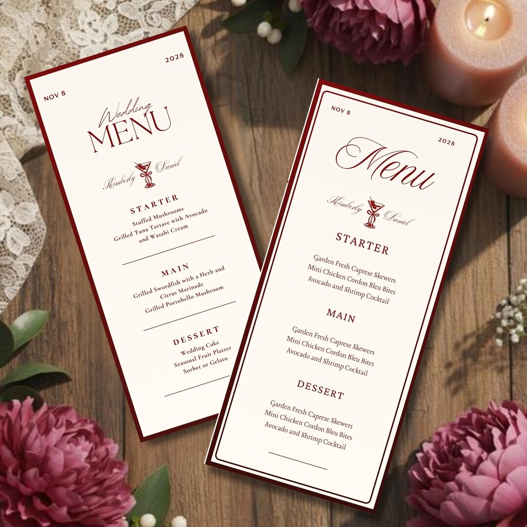 Classic Wedding Menu Card Template, Elegant Old Money Dinner Menu and ...