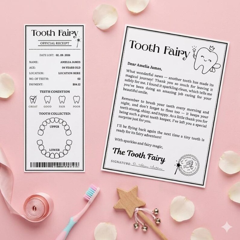 Tooth Fairy Letter Template, Editable Canva Tooth Receipt, Personalized ...