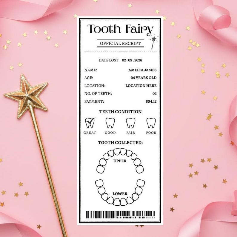Tooth Fairy Letter Template, Editable Canva Tooth Receipt, Personalized ...
