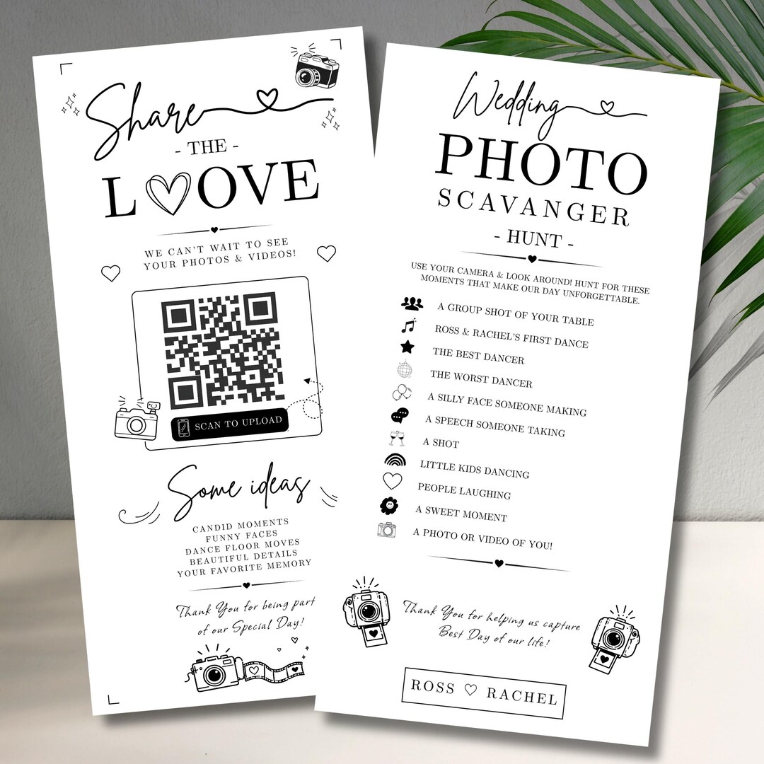 Wedding QR Code Sign Template, Wedding Photo Scavenger Hunt, Share the ...