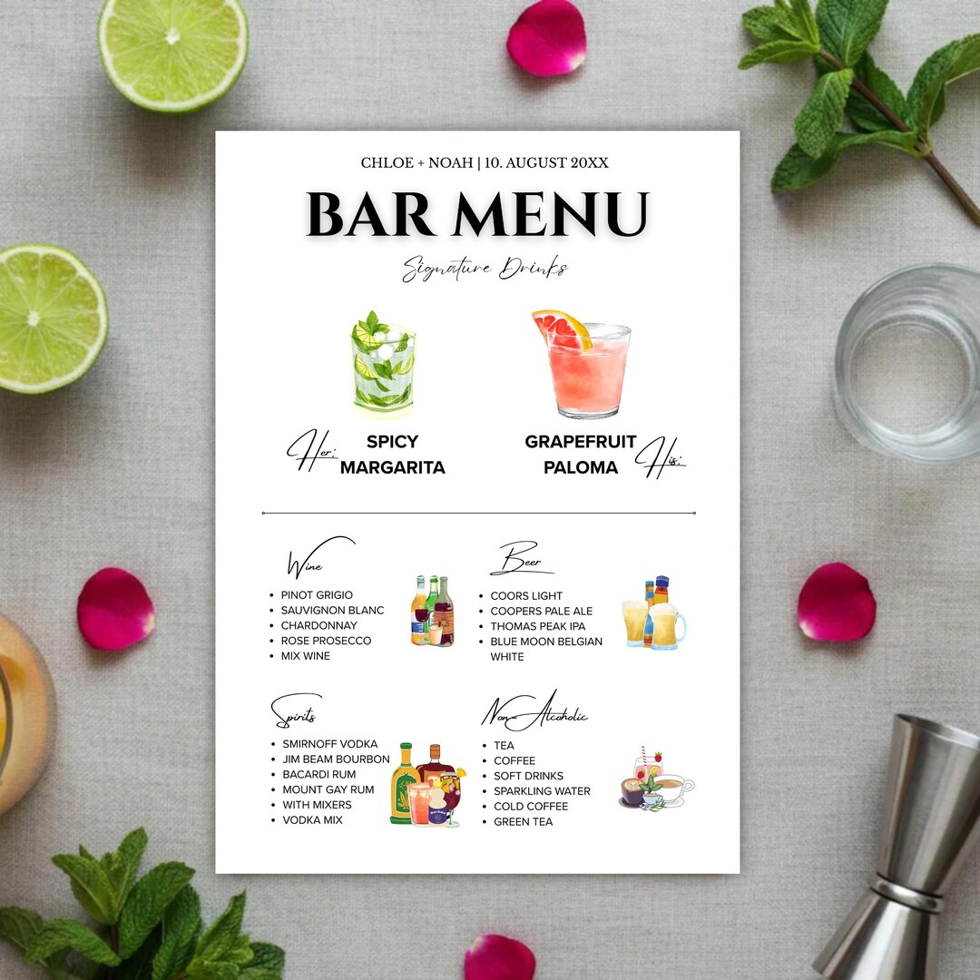 Bar Menu Template Editable Canva Signature Drink Sign Modern Minimalist ...