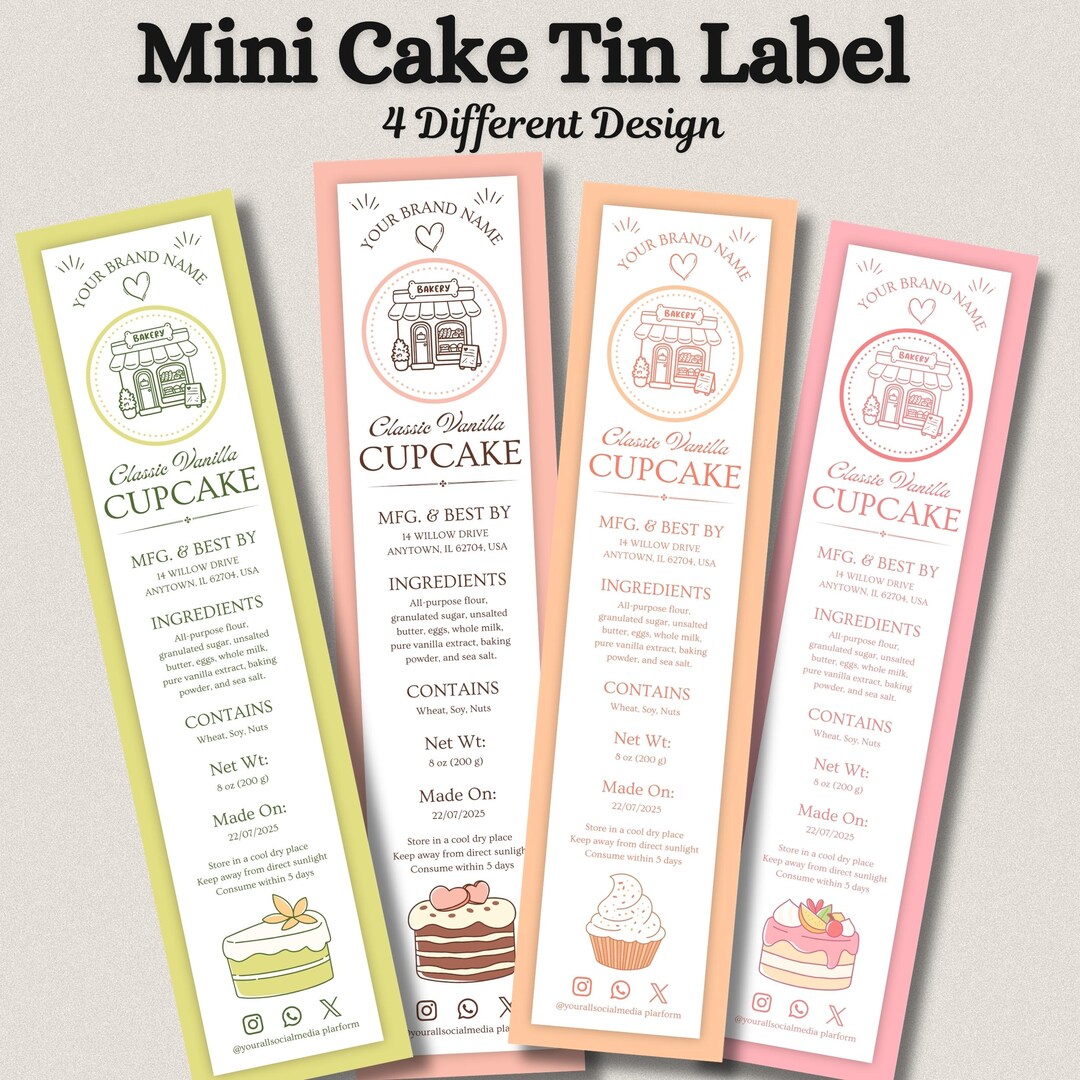 Editable Mini Cake Label Canva Template, Cottage Law Bakery Packaging ...