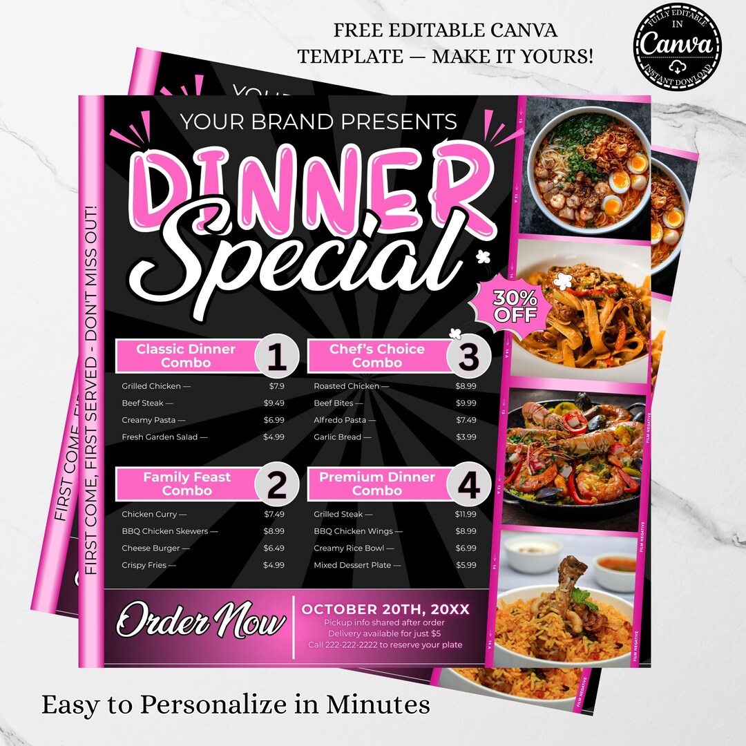 Dinner Special Menu Flyer Canva Template, Restaurant Menu Template ...