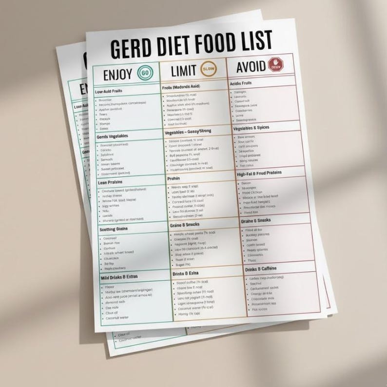 GERD Diet Food List Printable, Acid Reflux Grocery Guide Chart, Enjoy ...