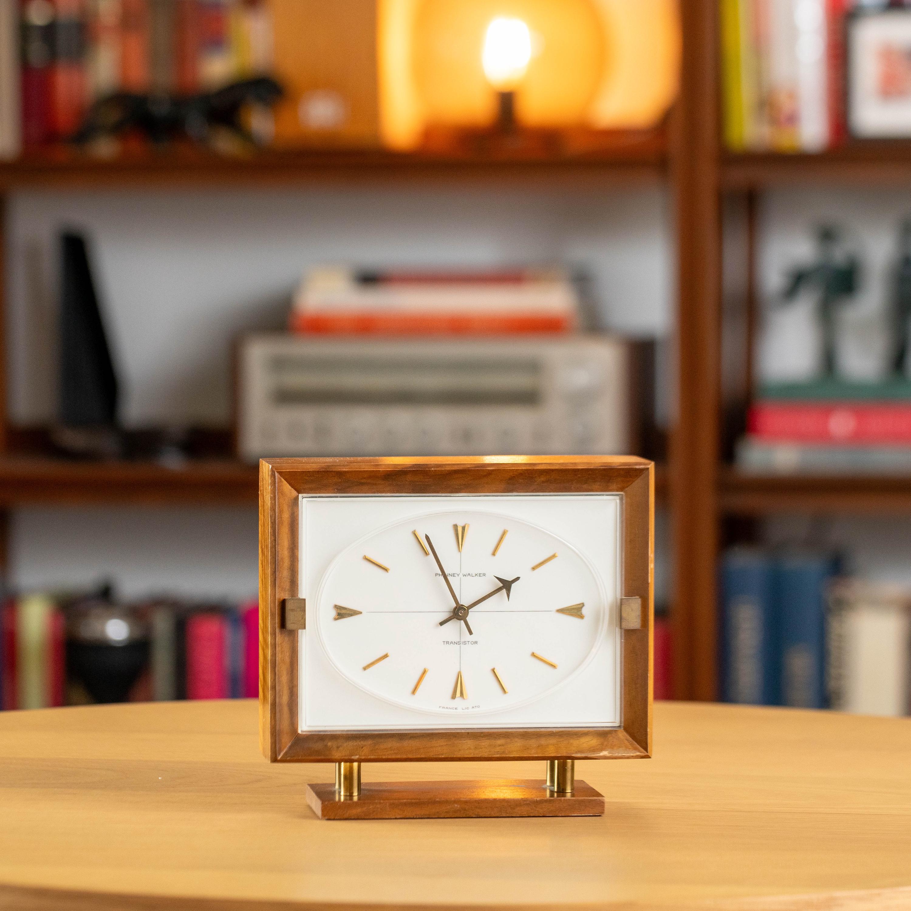 Vintage Phinney-walker Wooden Desktop Clock With Brass Accents | Mid ...