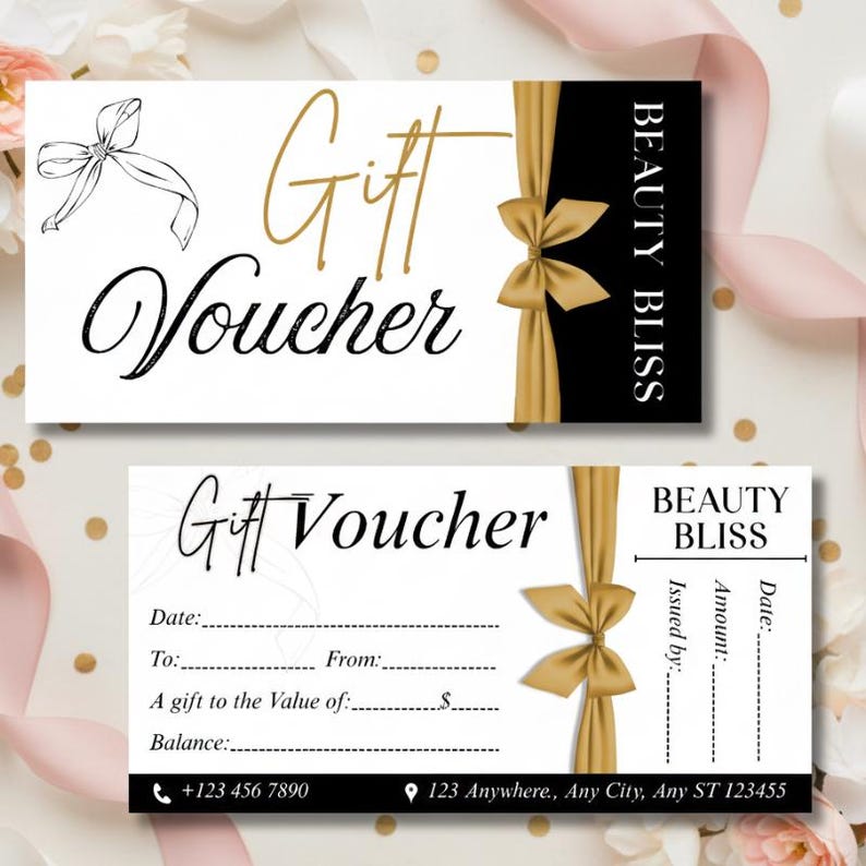 Editable Gift Voucher Canva Template, Luxury Black White Salon Spa Gift ...