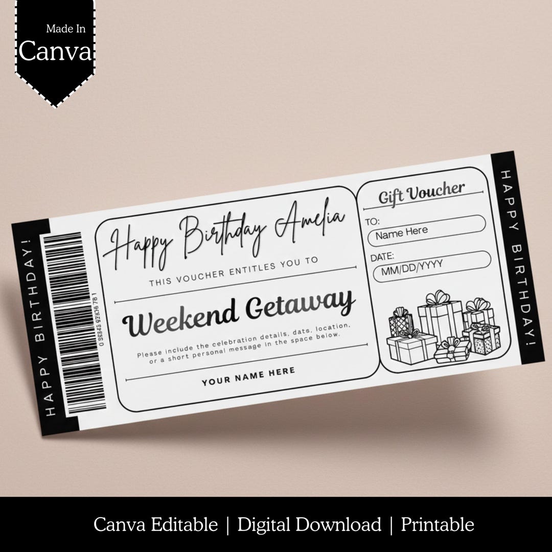 Editable Weekend Getaway Gift Voucher Certificate , Printable Travel ...
