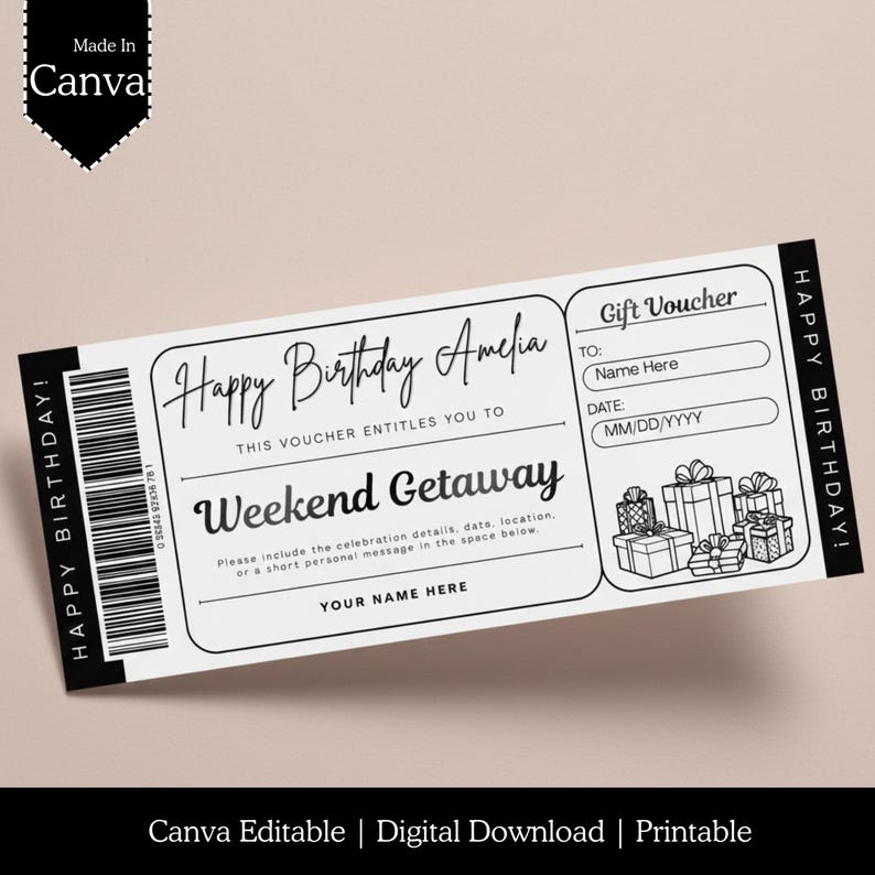 Editable Weekend Getaway Gift Voucher Certificate , Printable Travel ...