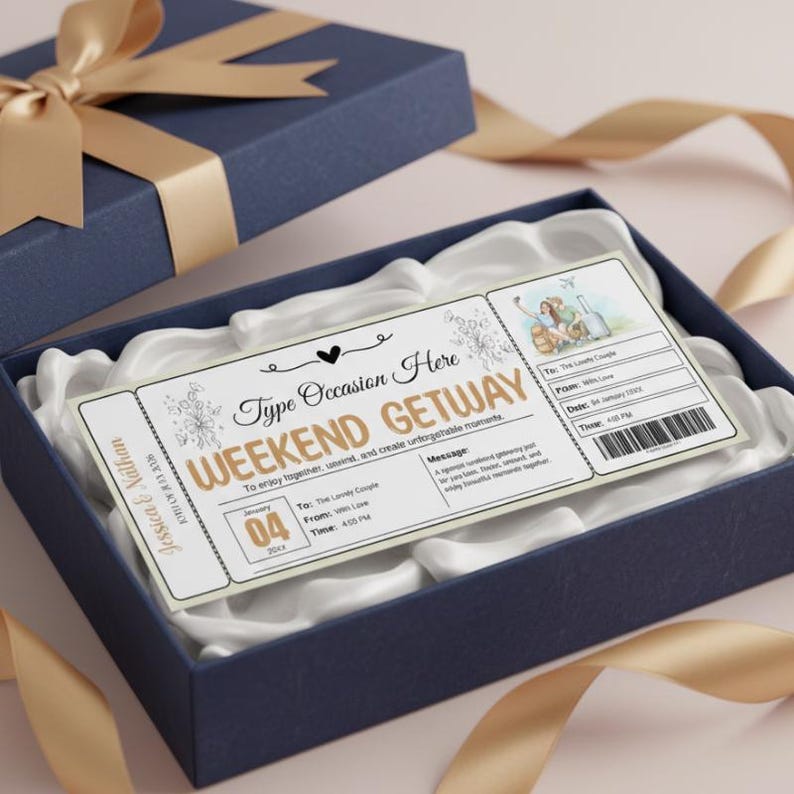 Editable Getaway Gift Voucher, Travel Coupon Ticket Template, Printable ...