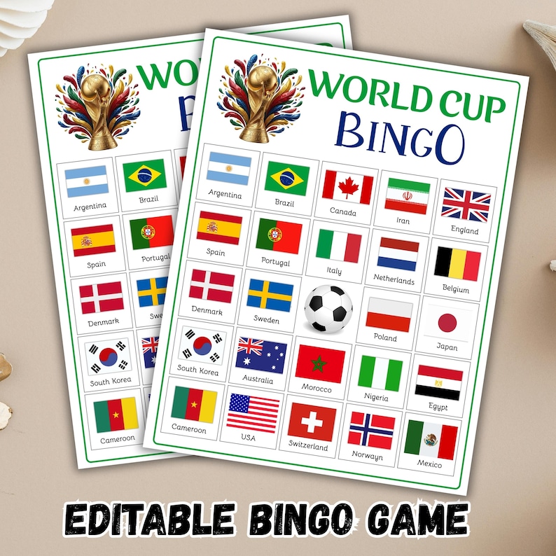 World Cup Bingo Printable Game, 2026 Soccer Bingo Cards, Kids Soccer ...