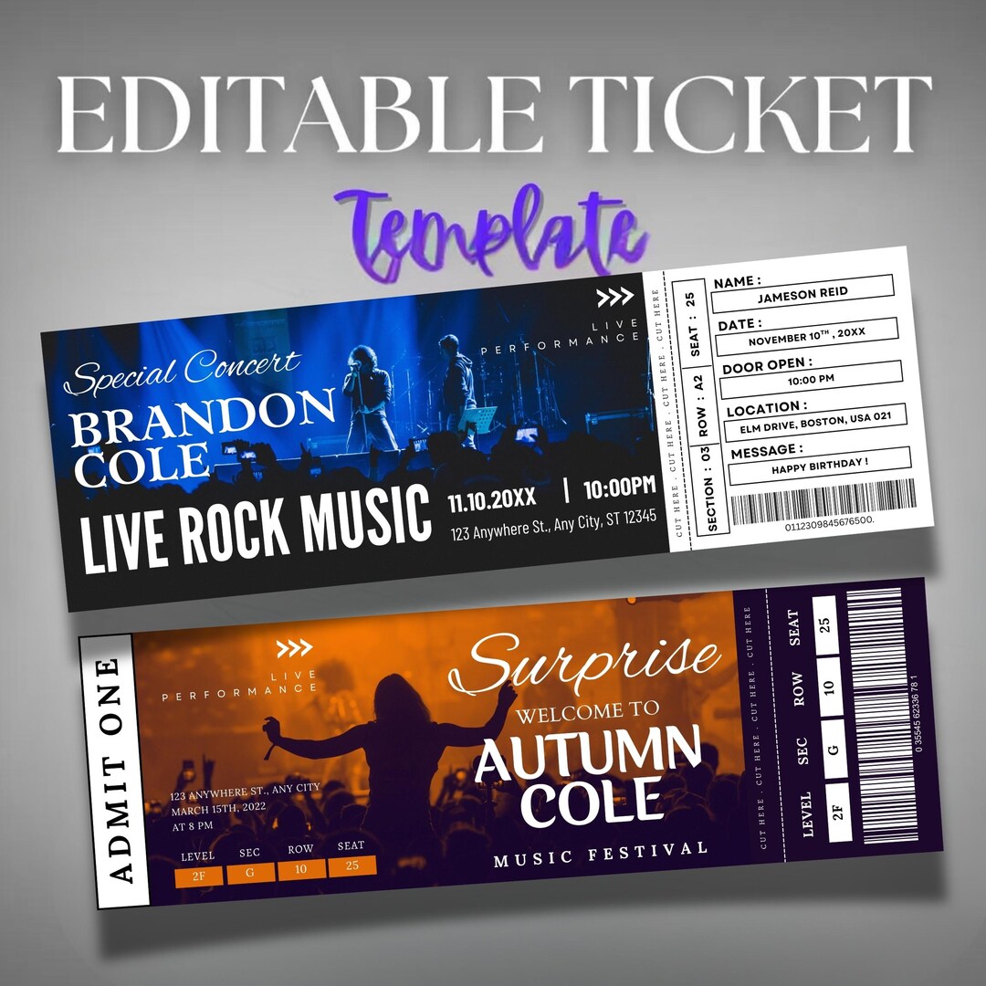 Editable Concert Ticket Template Surprise Event Pass Custom Printable ...